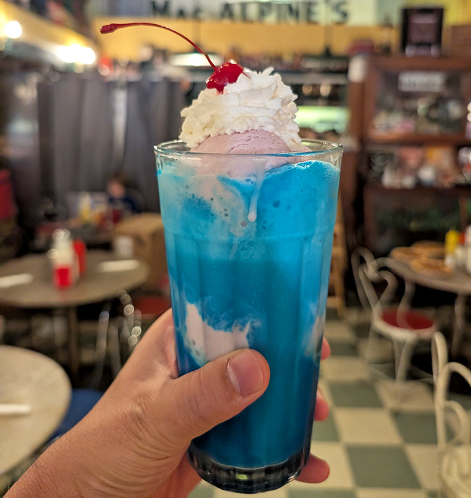 Electric blue meets creamy white in this whimsical creation that tastes like childhood summers and carefree afternoons.