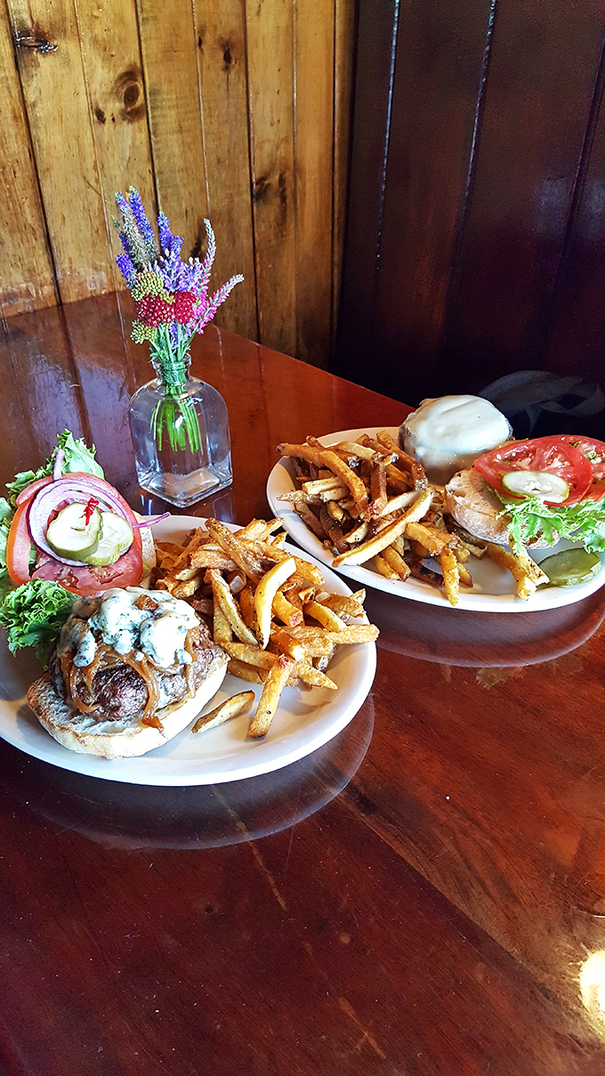 Two perfect plates ready for hungry diners &ndash; notice those hand-cut fries that somehow manage to be both crispy and fluffy in all the right ways.