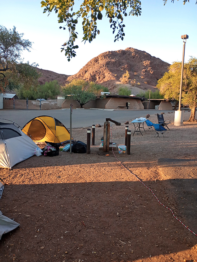 Desert camping reaches new heights of comfort at Cattail Cove, where tent sites offer front-row seats to some of Arizona's most spectacular sunrises.