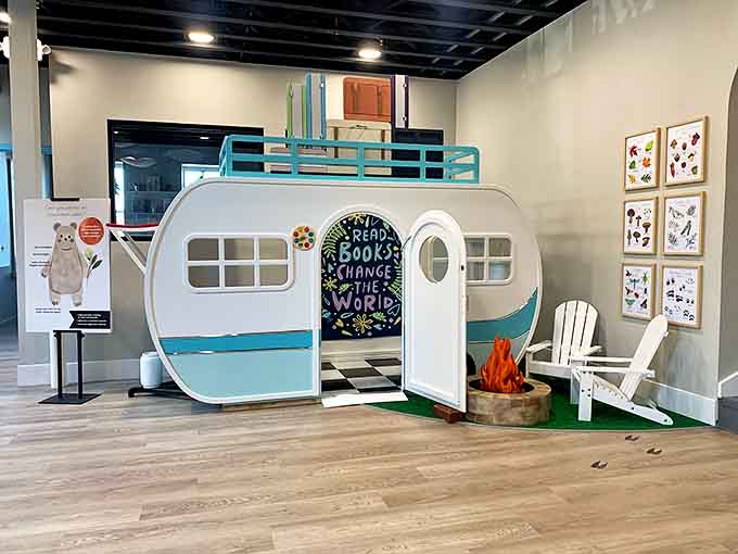 The Candyland Children's Museum's whimsical camper reading nook invites young explorers to travel through books before continuing their real-world adventures.