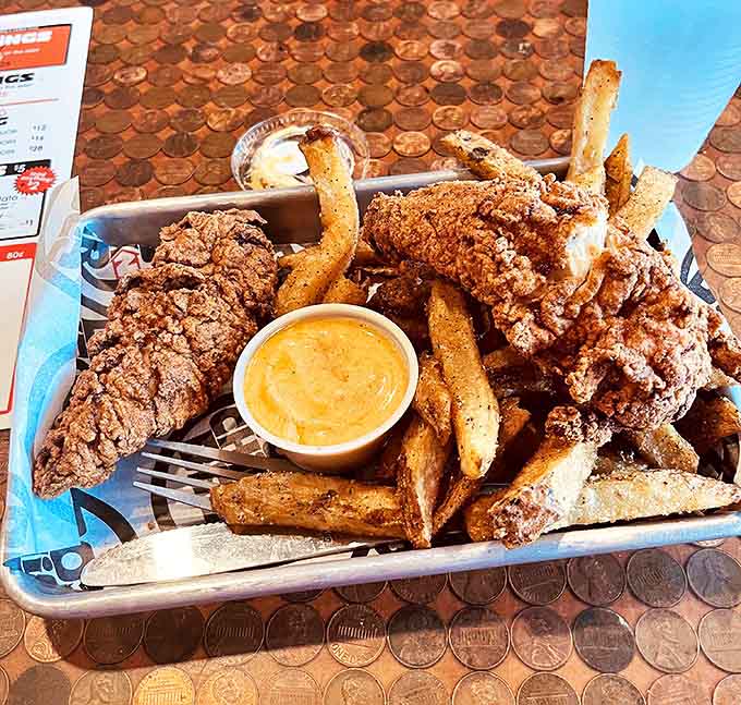 Chicken tenders and fries – the dynamic duo of comfort food, executed with a precision that borders on art.