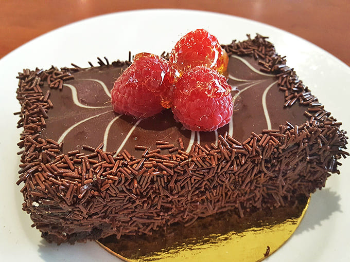 Chocolate cake that makes you question why you'd ever waste calories on lesser desserts &ndash; those raspberries count as fruit, right?