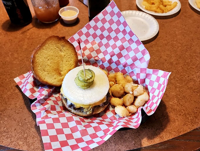 Sometimes a classic burger with pickles and chips is all you need, proving that simplicity done right beats complexity done wrong every single time.
