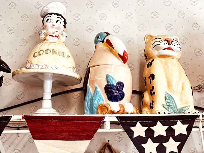 The cookie jar army watches your every move, silently judging whether you'll choose the bear-approved cookies or rebel with donuts.