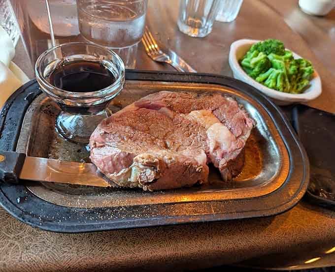 This prime rib could make a vegetarian weep, served on a sizzling platter with all the dramatic flair it deserves.