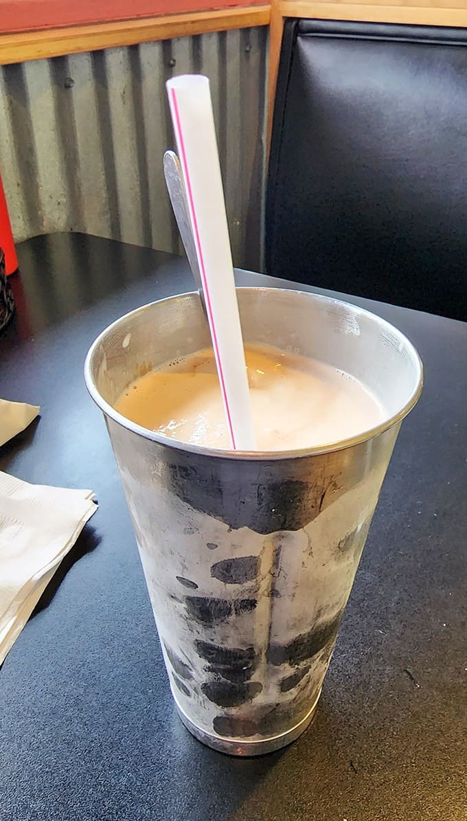 The frozen treat arrives in its metal mixing vessel, a creamy concoction that stands tall and proud &ndash; spoon required before you can even think about using that straw.