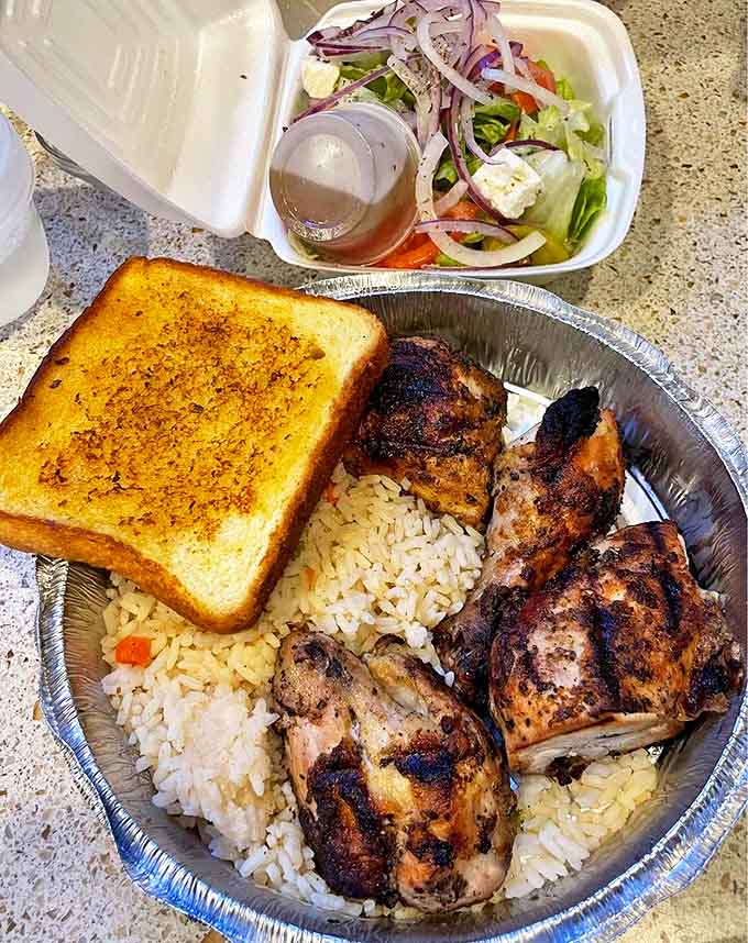 A nod to Chicago's vibrant Greek community &ndash; perfectly seasoned chicken nestled on rice with Texas toast and a fresh Greek salad.