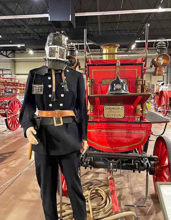 This ornate Shand Mason & Co. engine from London proves that Victorian-era firefighters appreciated both function and fancy decorative brass work.