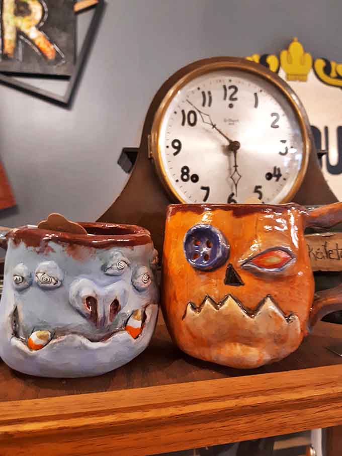 These monster mugs don't just hold your coffee &ndash; they judge it. The orange fellow clearly disapproves of non-dairy creamer.