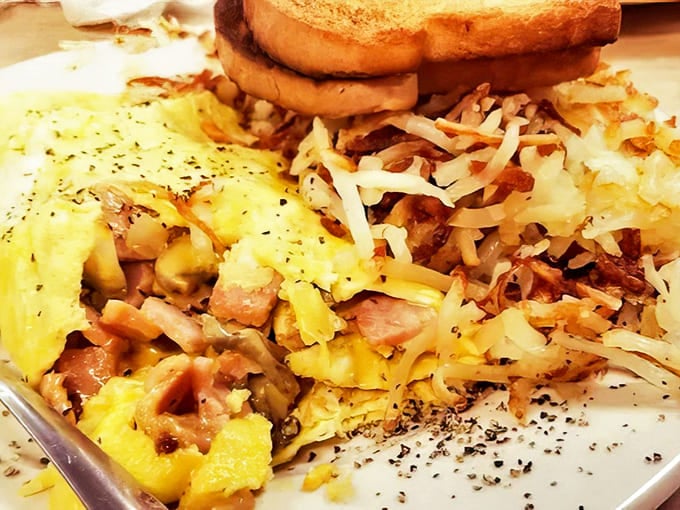 Hash browns and eggs dancing together in perfect harmony &ndash; a breakfast duet that sings to your soul.