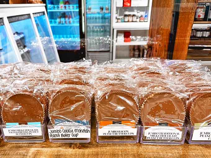 Jumbo peanut butter cups lined up like delicious soldiers, each one a testament to the superiority of handmade over mass-produced.