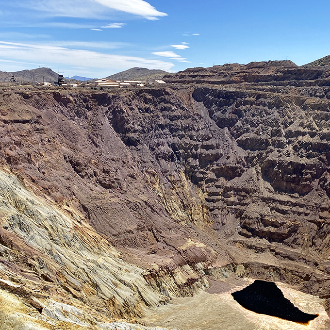The Lavender Pit stands as Bisbee's man-made Grand Canyon&mdash;a massive open-pit mine that once yielded copper, gold, and silver by the ton.