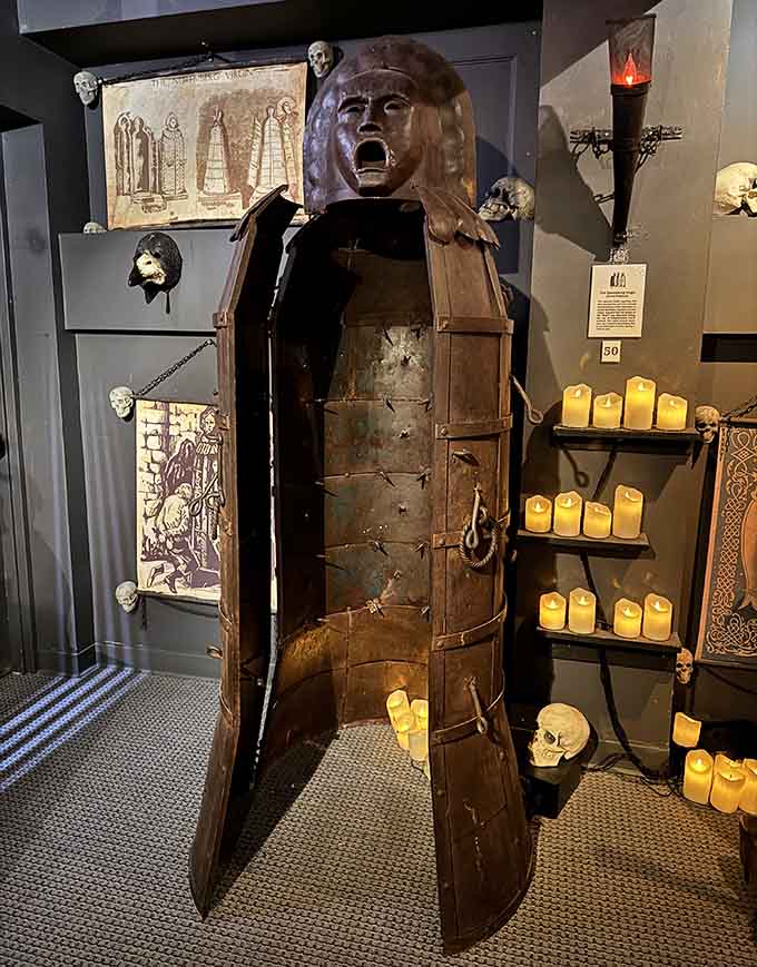The Iron Maiden stands as perhaps the most infamous torture device ever created, its interior spikes strategically placed for prolonged suffering.