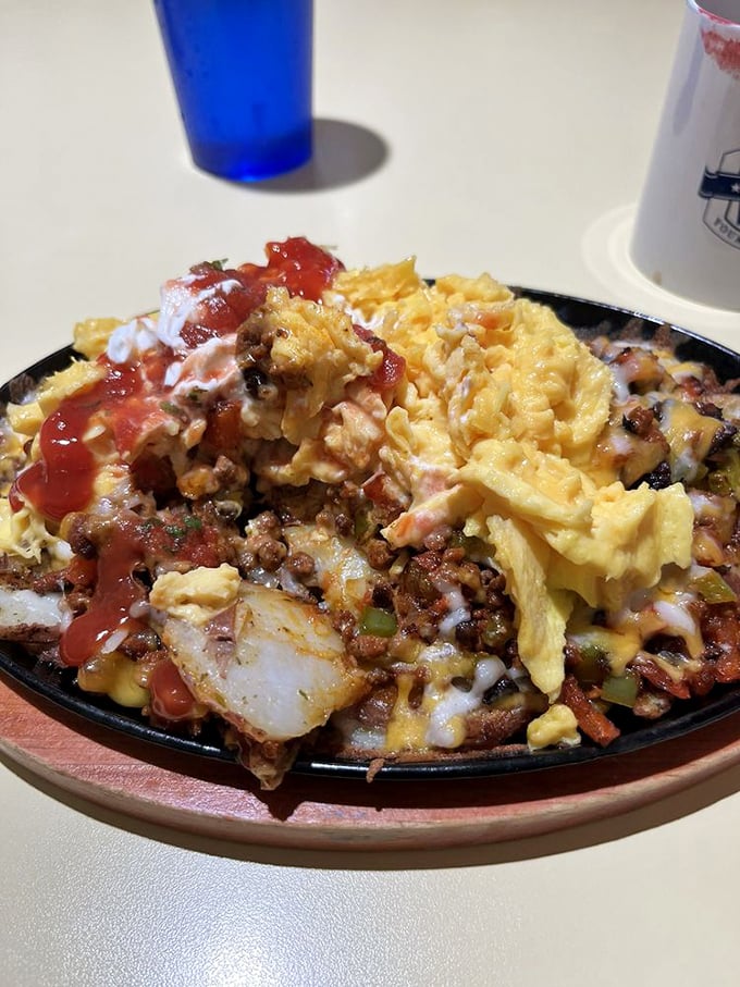 The Mexican Skillet &ndash; a mountain of eggs, seasoned ground beef, and melted cheese that might require a post-breakfast nap.