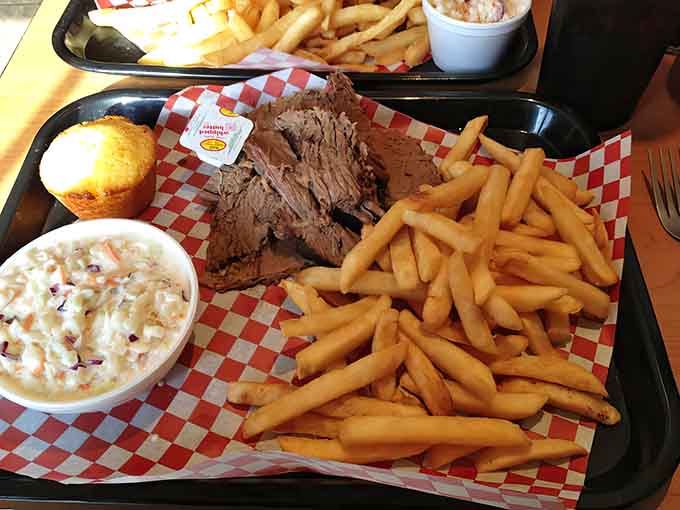 When brisket meets fries and coleslaw, beautiful things happen, especially when the meat has that perfect smoke ring.
