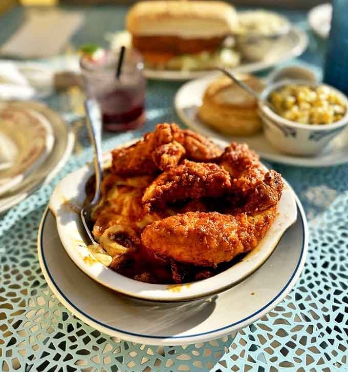 Nashville Hot Chicken brings the heat atop creamy mac and cheese &ndash; a fiery-meets-comforting combination that keeps spice lovers coming back.