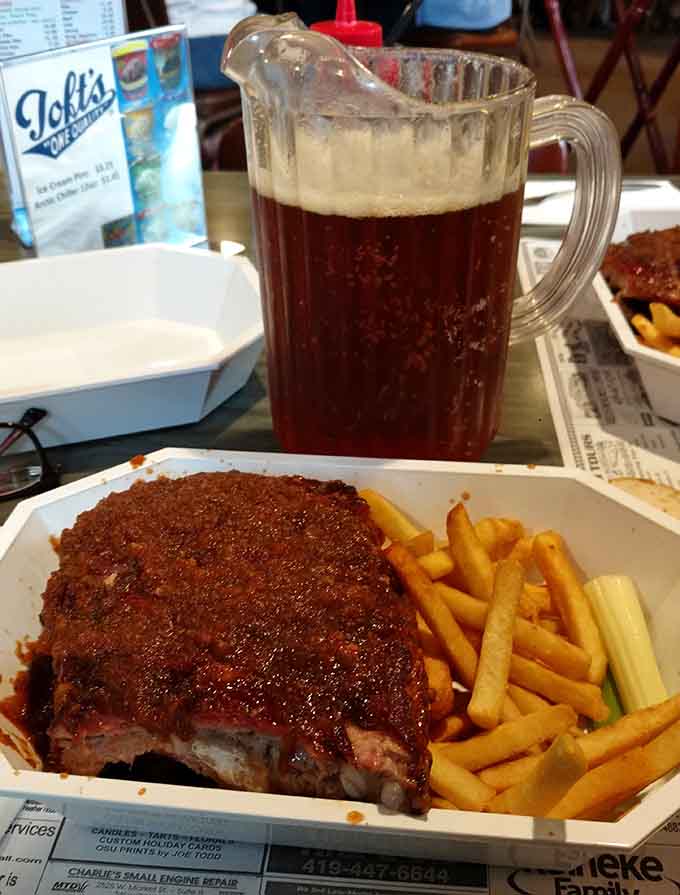 That pitcher of beer and those perfectly smoked ribs create a combination that's basically Midwest poetry.