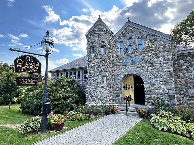 This storybook stone castle houses literary treasures, its medieval turret standing guard over centuries of collected wisdom.