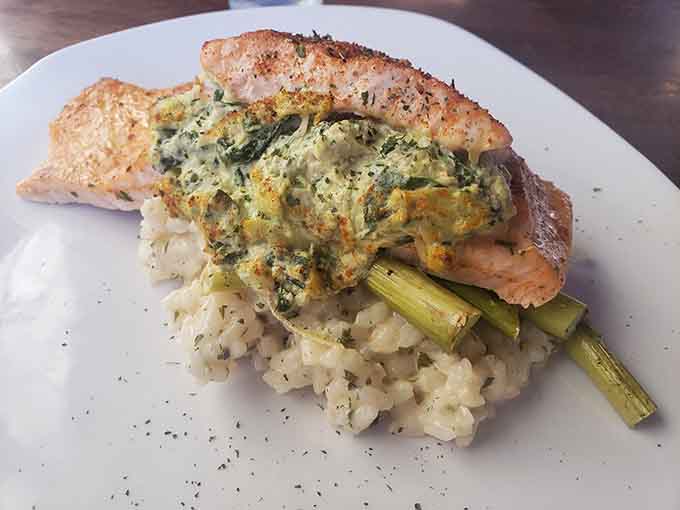 Stuffed salmon takes the dish to another level, proving the kitchen's technical skills match their creative ambitions beautifully.