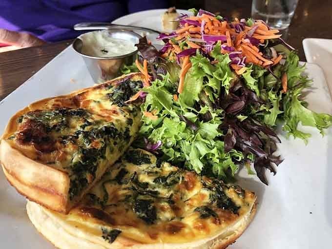 The Quiche Lorraine sits there looking all classic and French, bacon and cheese doing their timeless dance together.