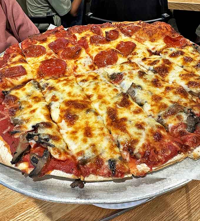 Half pepperoni, half mushroom &ndash; the perfect compromise when you can't decide, though at DiMaggio's, there are no wrong choices.