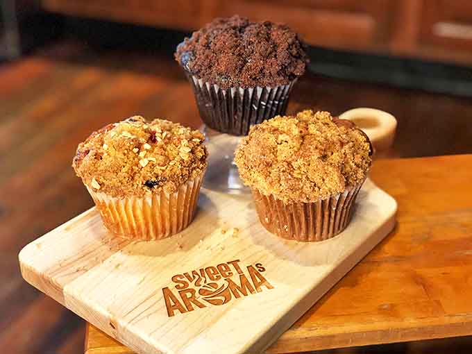 A trio of bakery perfection &ndash; each muffin a different personality, from chocolate decadence to streusel-topped fruit, all vying for your attention.
