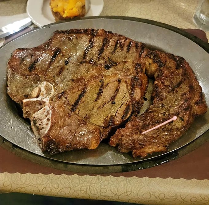 This magnificent T-bone commands respect with its impressive size &ndash; a testament to Schwarz's reputation for serving steaks that dominate their plates.