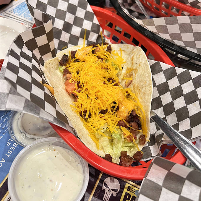 The taco that could &ndash; loaded with tender brisket, fresh veggies, and melty cheese, it's a handheld fiesta that punches well above its weight class.