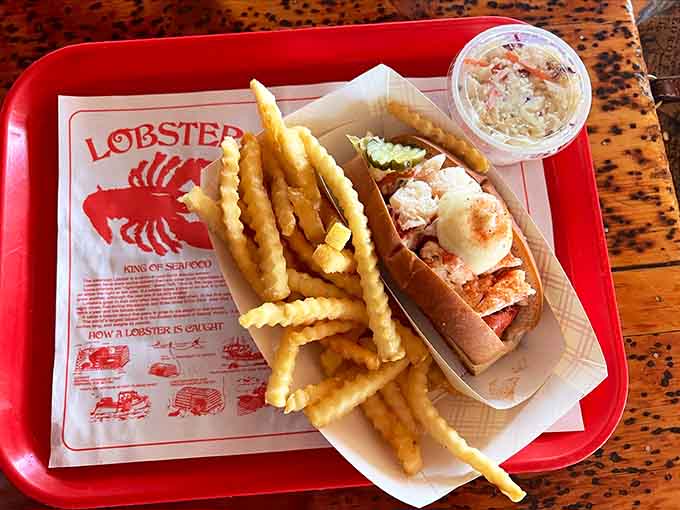 The classic Maine lobster roll paired with crispy fries is just the opening act before the real star, that incredible pie, takes the stage.