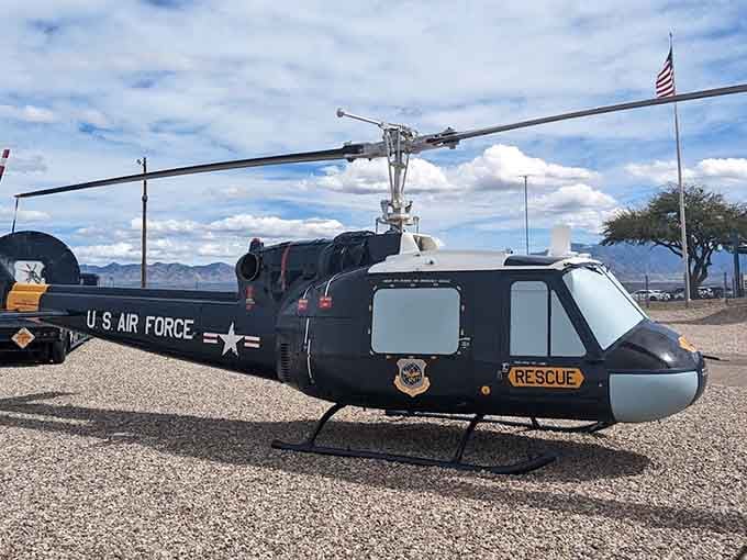 This rescue helicopter represents the hope that someone might survive what this facility was designed to unleash, a sobering contradiction.