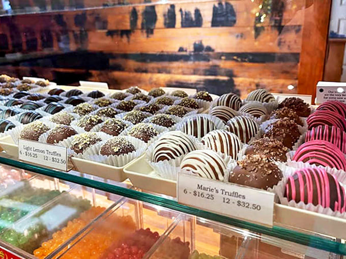 Marie's truffles aren't just chocolates – they're tiny spheres of joy, with swirls and decorations that hint at the flavor explosions waiting inside.