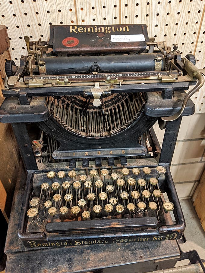 This Remington typewriter once clacked out important correspondence, back when fixing a typo meant starting over completely, not just hitting backspace.