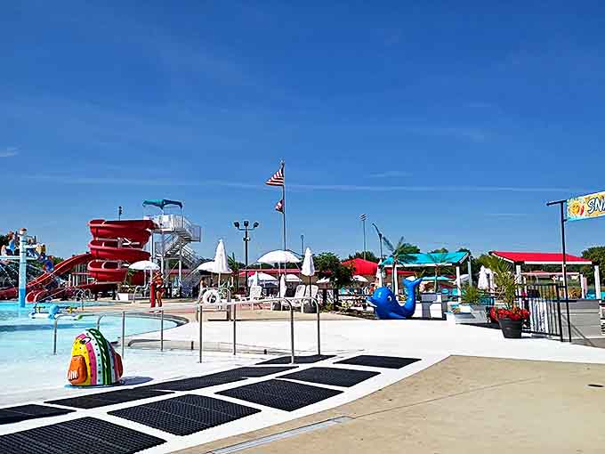 The main pool stretches out like a blue oasis under Ohio skies, offering respite from summer heat without the crowds of commercial water parks.
