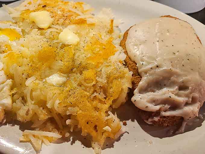 Behold the star of the show: crispy-edged, fluffy-centered hashbrowns that have earned their reputation one perfect bite at a time.