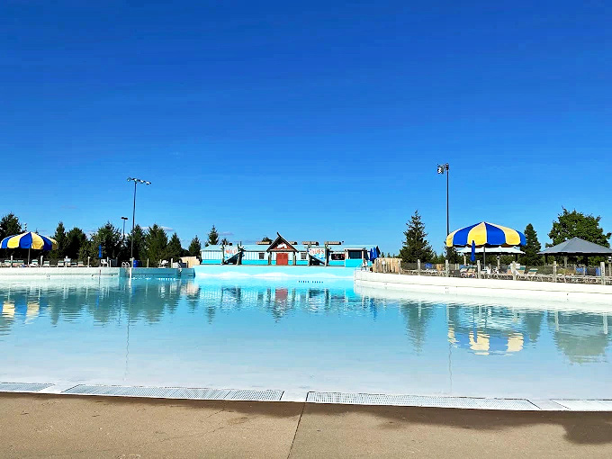 The calm before the splash &ndash; morning at Zoombezi Bay offers a rare glimpse of serene water before hundreds of excited swimmers arrive.