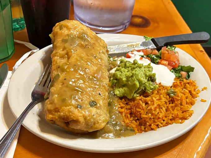 Golden-fried perfection gives way to tender, seasoned filling in this chimichanga that's worth crossing state lines to experience.