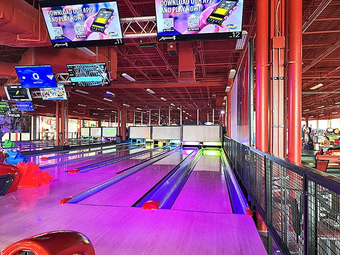 Strikes, spares, and neon lights galore – this isn't your grandfather's bowling alley unless your grandfather was incredibly cool.