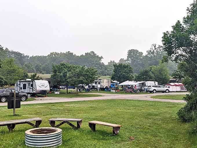 Happy campers create temporary neighborhoods at Seven Lakes, where strangers become friends over shared campfires and starry skies.