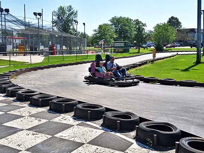 The go-kart track: where mild-mannered parents transform into speed demons with questionable cornering ethics and selective hearing when it comes to "no bumping" rules.