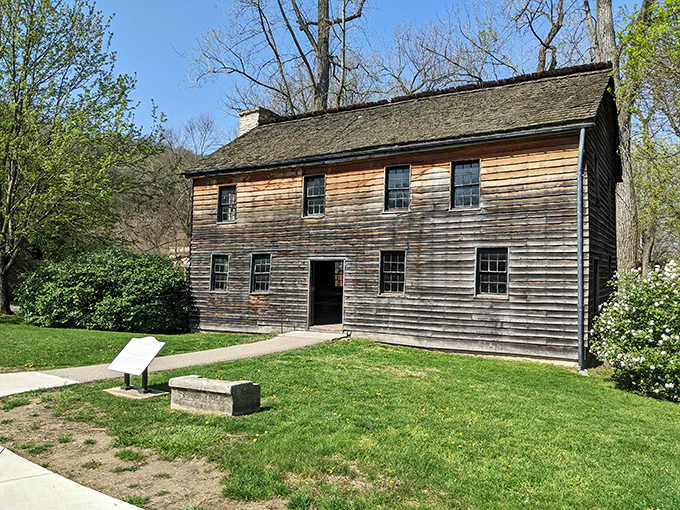 This weathered wooden homestead has witnessed centuries of Dayton history, its simple construction telling stories of frontier determination and practical ingenuity.