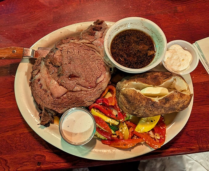 The prime rib dinner in all its glory &ndash; a carnivore's fantasy with all the fixings that'll have you planning your next visit.