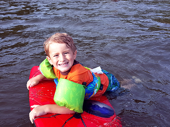 Nothing says "childhood summer" like that perfect mix of courage and joy when little ones conquer the water.