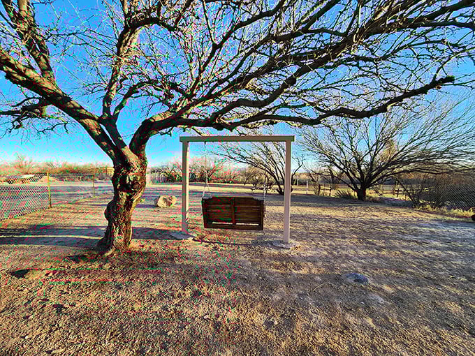 The simplest pleasures often deliver the greatest joy&mdash;this rustic swing overlooking the landscape offers meditation in motion with every gentle sway.
