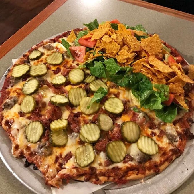 The ultimate food mashup: half taco pizza, half bacon cheeseburger pizza&mdash;proof that Pagliai's isn't afraid to push culinary boundaries.