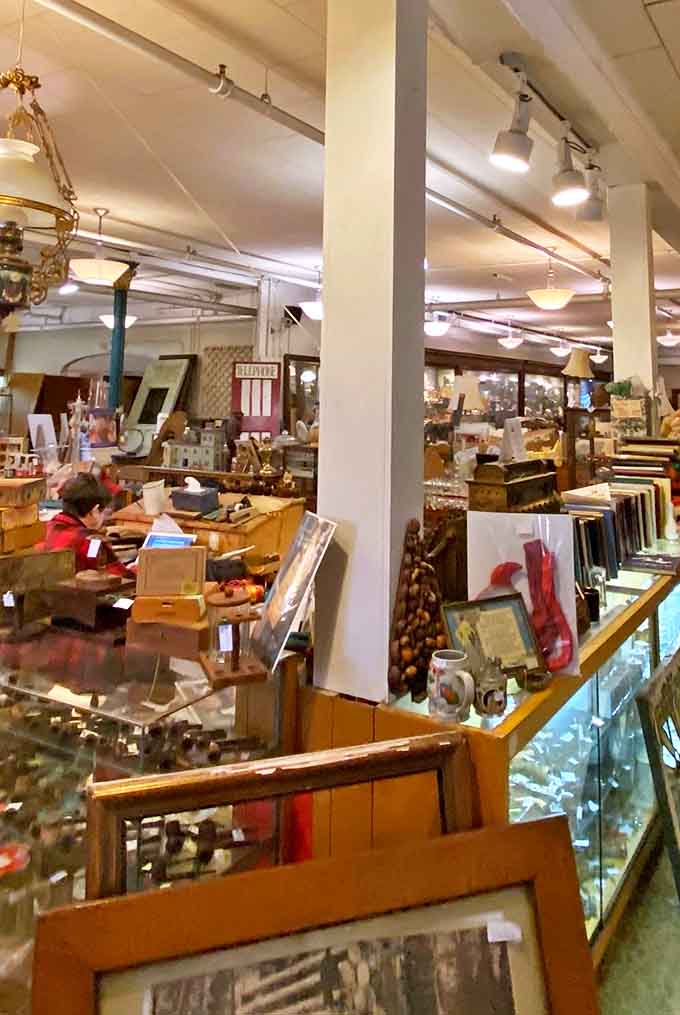 Vintage lamps cast a warm glow over decades of collectibles &ndash; each item silently whispering, "Take me home, I have stories."