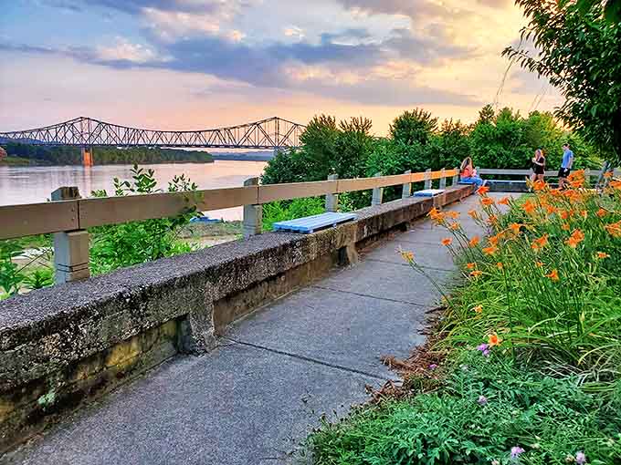Alexandria Point offers the perfect riverside perch for contemplation, where the Ohio River flows by unhurried &ndash; nature's lesson in taking the scenic route.