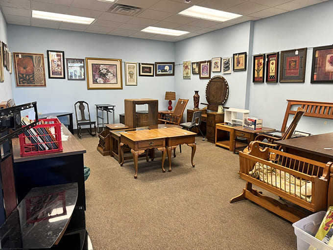 The furniture section feels like wandering through a museum of American domestic life, each piece with stories to tell.