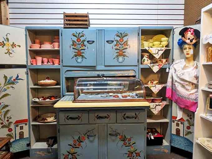 That vintage kitchen cabinet could've starred in a Norman Rockwell painting, complete with enough charm to make modern appliances feel inadequate.