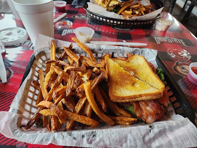 Hand-cut fries with the perfect crisp-to-fluffy ratio accompany a hearty sandwich – the dynamic duo of diner dining.