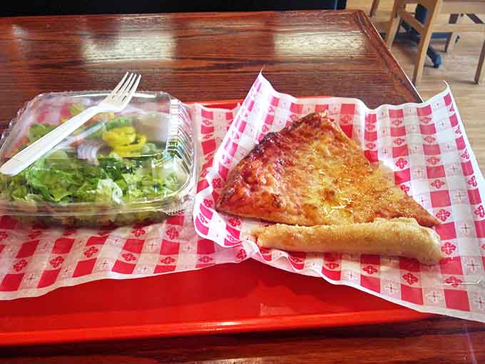 The classic pairing that whispers, "See? I'm being healthy!" while the cheese pizza winks knowingly at your self-deception.